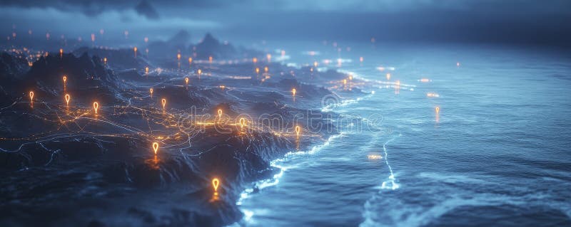 Coastal Digital Map with Real-Time Boat Tracking and Location Pins ...