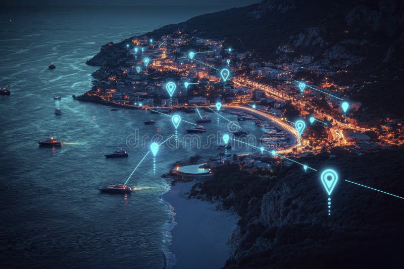 Coastal Digital Map with Real-Time Boat Tracking and Location Pins ...