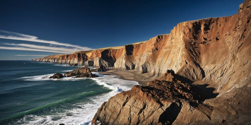 Coastal Erosion with Crumbling Cliffs and Receding Shoreline. Stock ...