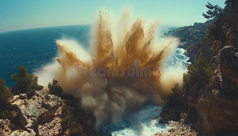 Coastal Cliff Explosion stock illustration. Illustration of ocean ...