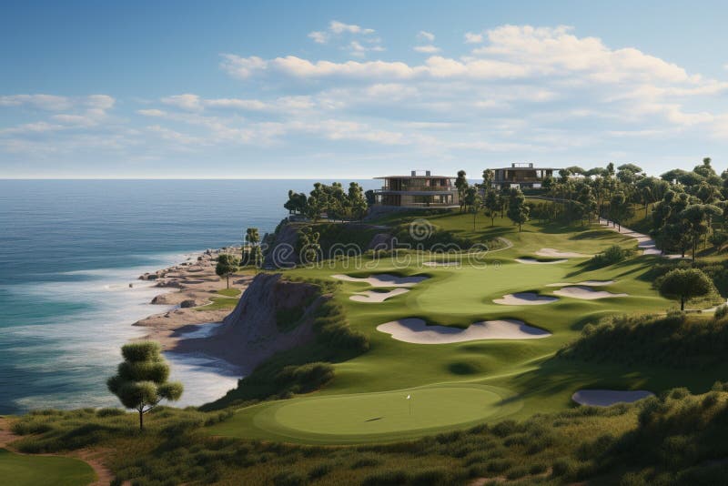 Coastal Golf Course with Ocean Views Combining. Generative Ai Stock ...