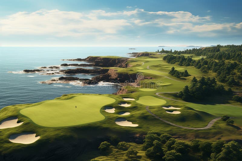 Coastal Golf Course with Ocean Views Combining. Generative Ai Stock ...