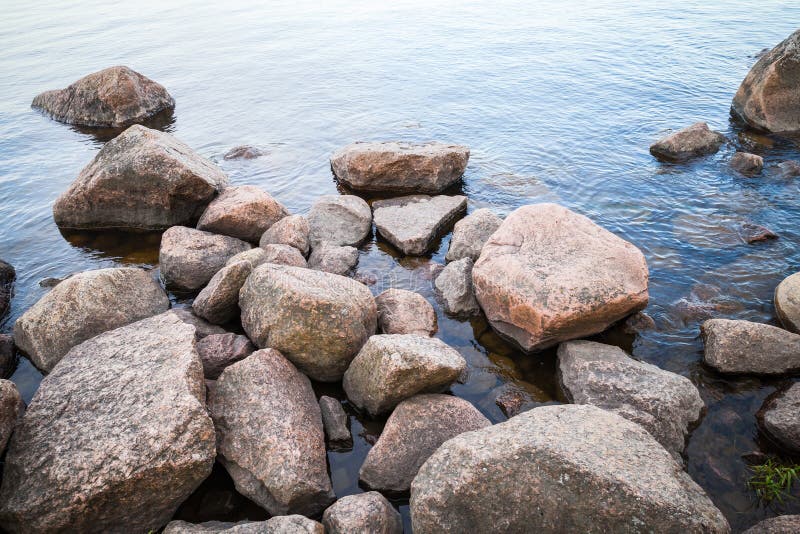 Coastal Granite Stones Lay in Still Lake Stock Image - Image of idyllic ...