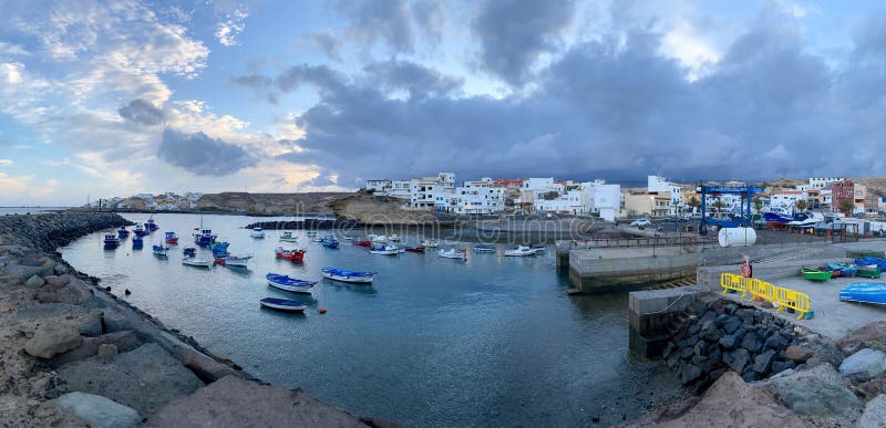 Coastal Harbor with a Group of Boats and Buildings in the Background ...