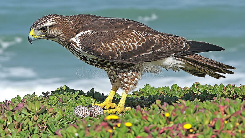 Coastal Hawk Guarding Eggs Near Ocean Waves Stock Photo - Image of ...