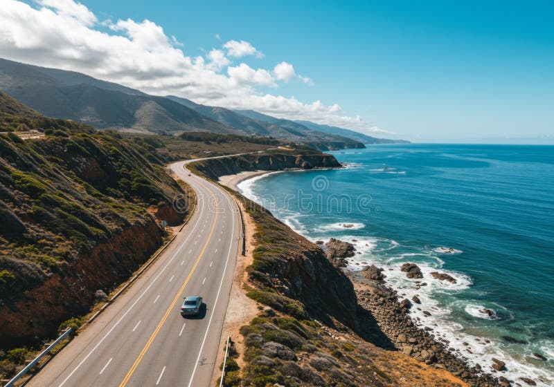 Coastal Highway Road Trip: Scenic Ocean Drive Stock Illustration ...