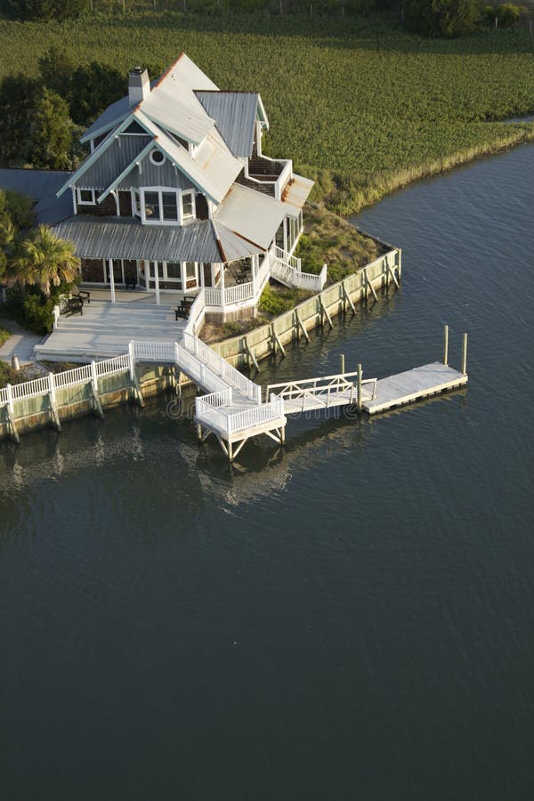 Coastal home with dock. stock image. Image of island, exterior - 3417161