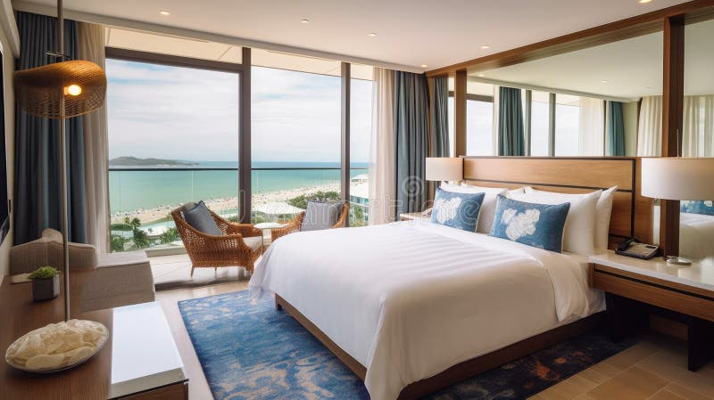 Coastal Hotel Room with Ocean View. Generative AI AIG30. Stock Image ...