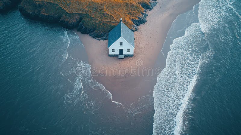 Isolated Coastal Home Aerial View Seascape Stock Illustration ...