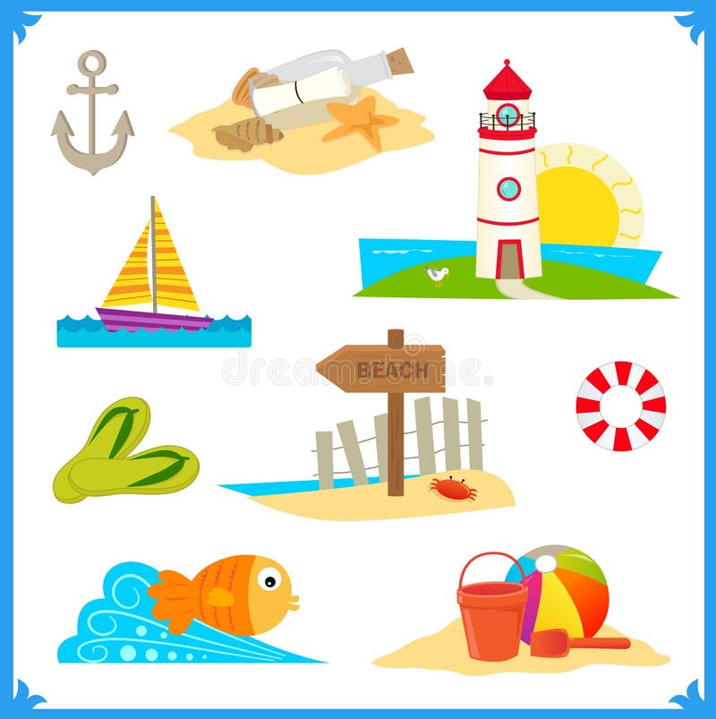 Coastal Icons stock vector. Illustration of flops, cute - 65372007
