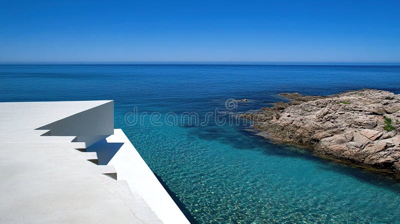 Coastal Infinity Pool Steps, Ocean View, Rocky Shore, Luxury Home Stock ...