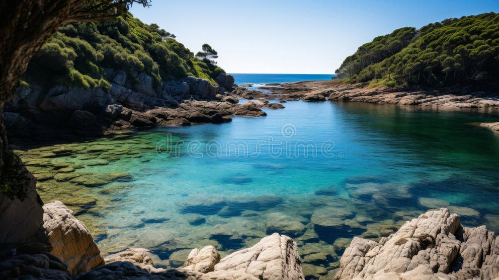 Coastal Inlet Features Pristine, Transparent Waters Stock Illustration ...
