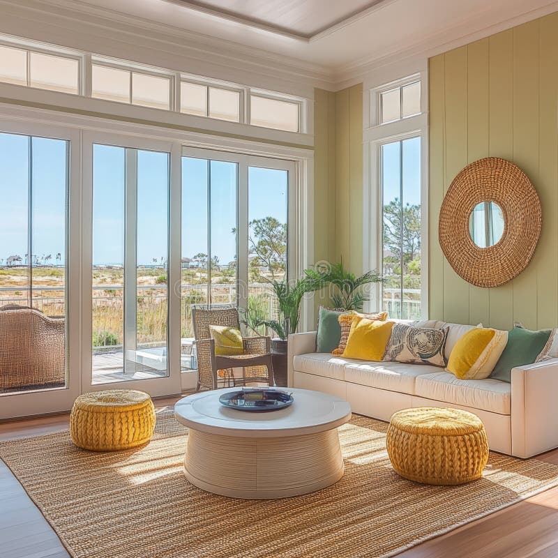 Coastal Interior Design Bright, Modern Living Room with an Ocean View ...