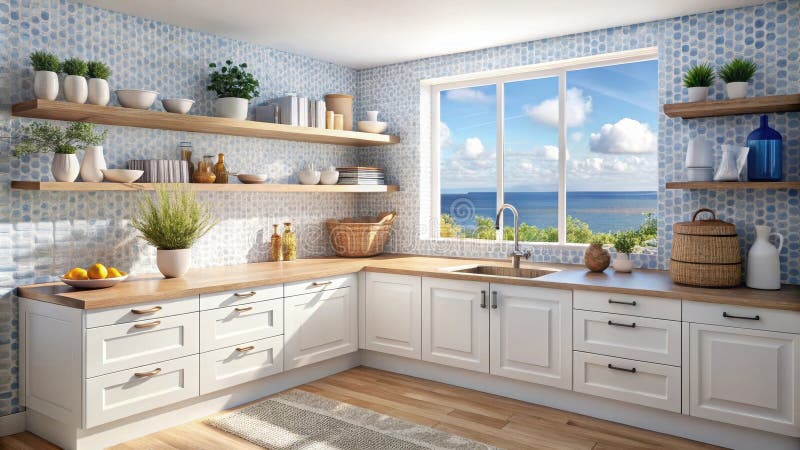 Coastal Kitchen Design with Ocean View and Light Wood Accents ...