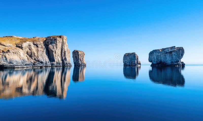 Coastal Landscape with Curved Rock Formations and Mirrored Reflections ...