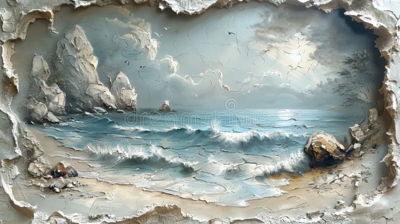 Coastal Landscape 3d Relief Wallpaper Stock Illustration - Illustration ...