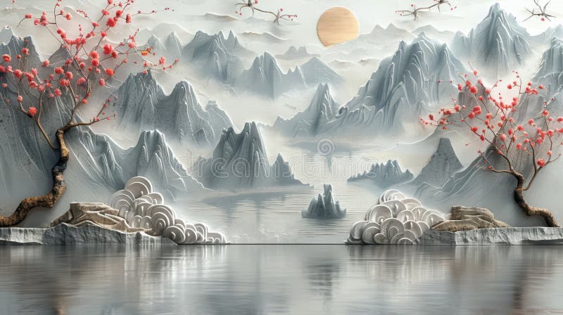 Coastal Landscape 3d Relief Wallpaper Stock Illustration - Illustration ...