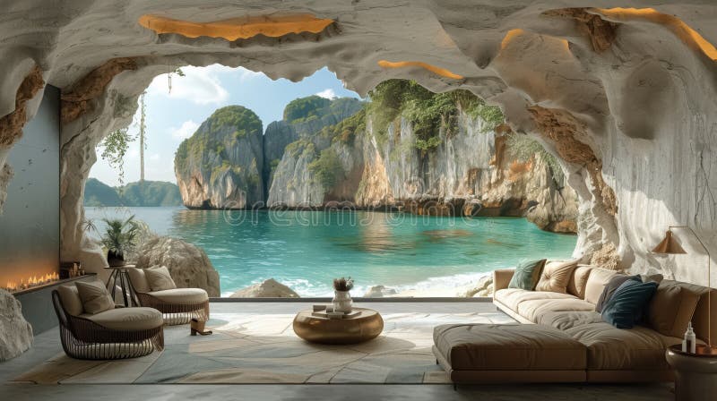 Coastal Landscape 3d Relief Wallpaper Stock Illustration - Illustration ...