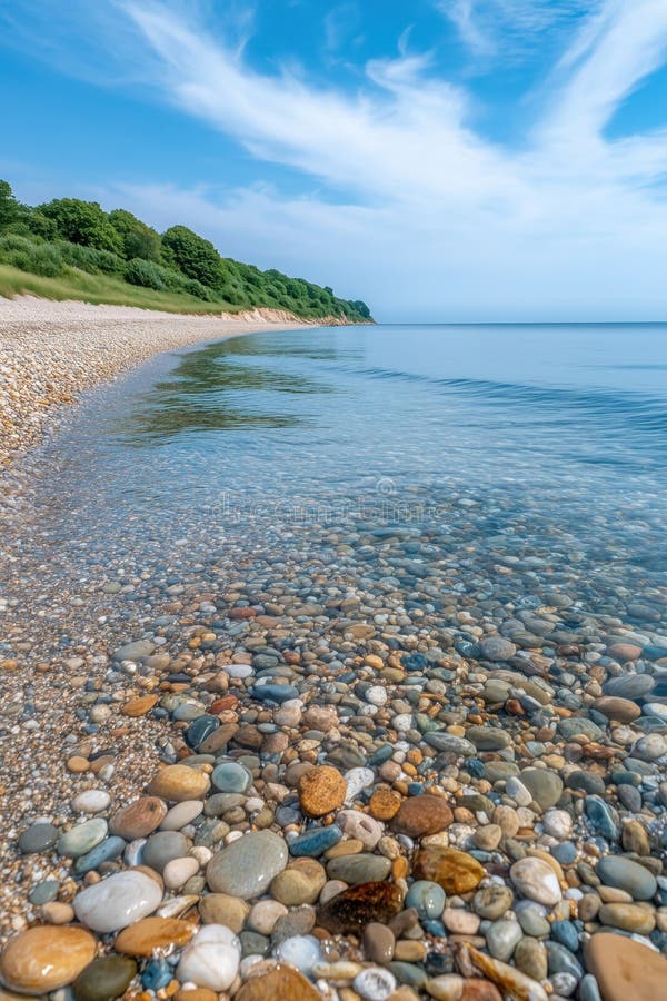 Coastal Landscape with Pebble Beach Stock Illustration - Illustration ...