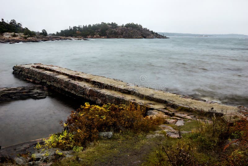 Coastal Landscape with Pier Stock Image - Image of tranquil, water ...
