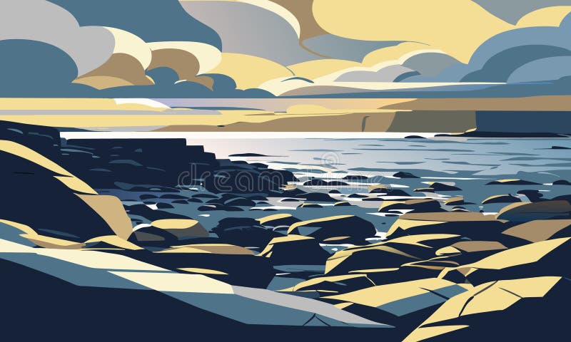 Coastal Landscape with Rocky Shore, Vector Illustration. Stock Vector ...