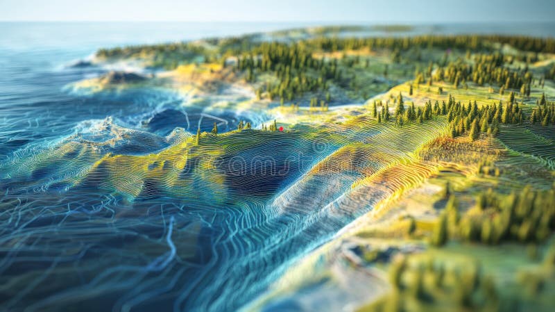 Coastal Topographic Map with Contour Lines Stock Illustration ...