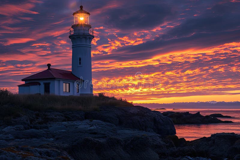 Coastal Lighthouse at Dawn Photography Stock Photo - Image of beacon ...