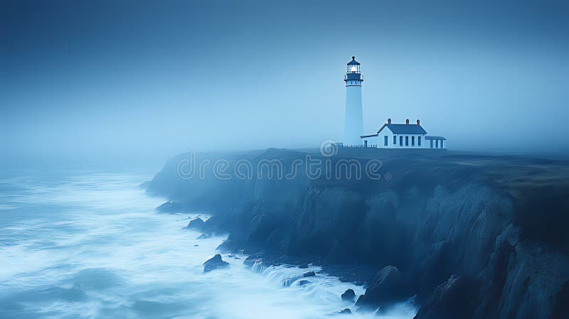 Coastal Lighthouse in Foggy Night Storm Stock Illustration ...