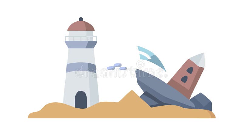 Coastal Lighthouse Navigation, Shipwreck Hazard Danger, Vector Design ...