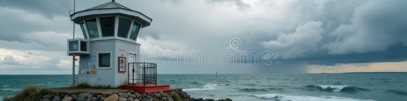 Coastal Lighthouse Overlooking Stormy Ocean with Dramatic Sky and Waves ...