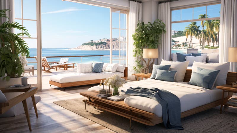 Coastal Luxury Hotel Room with Ocean View Stock Photo - Image of ...