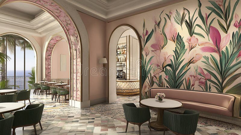 Coastal Luxury Lounge Ocean View Floral Design Stock Photos - Free ...