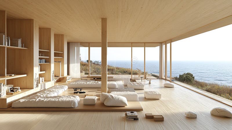 Coastal Minimalist Zen House Interior Ocean View Stock Photos - Free ...