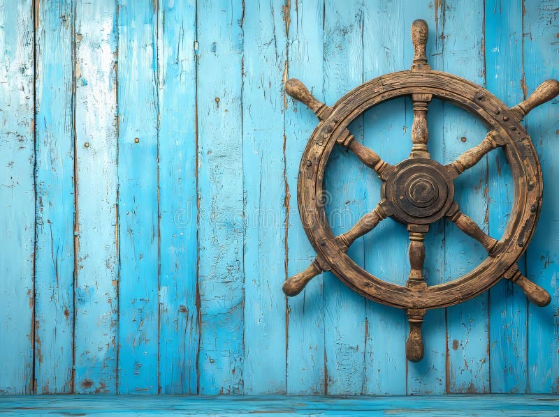 Coastal Nautical Decor Featuring a Vintage Ship Wheel in Minimalist ...