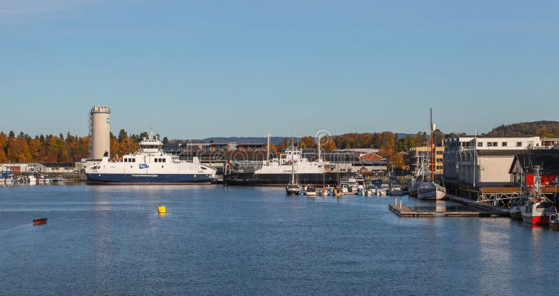 Coastal Panoramic Landscape with Ferries in Levanger Harbour Editorial ...