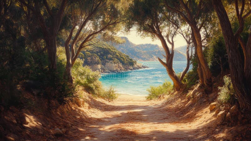 Coastal Path through Shaded Trees Leads To Ocean View Stock ...