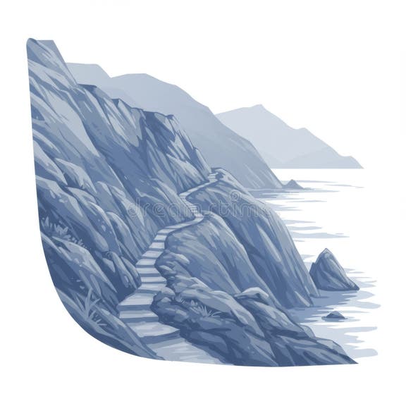 Coastal Path with Stone Steps and Ocean View Stock Illustration ...