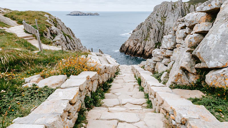 Coastal Pathway with Dramatic Ocean View Stock Illustration ...