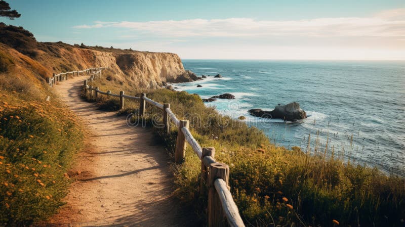 A Path Leading Down To the Ocean Near a Cliff Stock Illustration ...