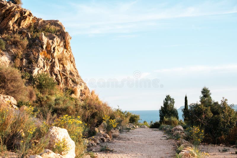 Coastal Pathway with Rocky Cliffs and Blue Ocean in Serene Natural ...