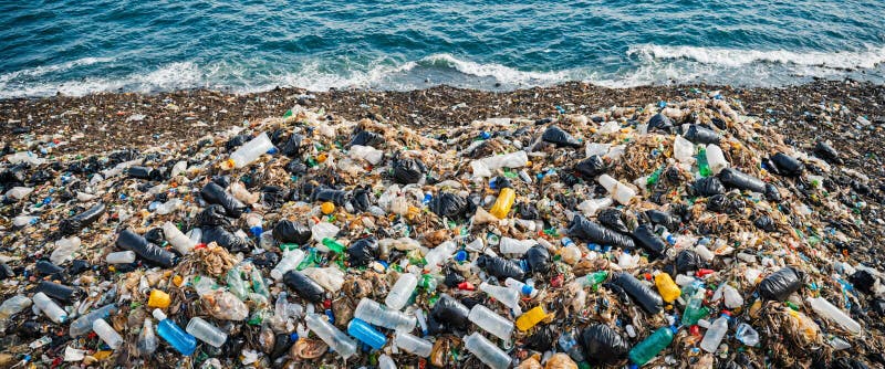 Coastal Plastic Pollution Crisis with Ocean Waves Stock Illustration ...