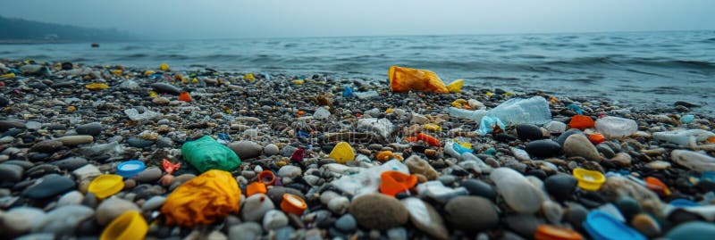 Coastal Pollution of Plastic Debris on a Pebble Beach by the Ocean ...