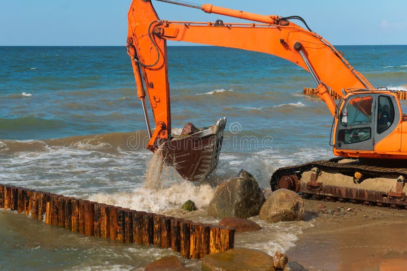 Coastal Protection Measures, Construction Equipment on the Shore, the ...