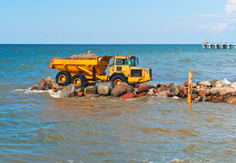 Coastal Protection Measures, Construction Equipment on the Shore, the ...