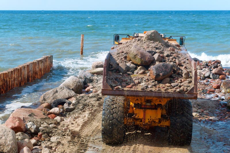 Coastal Protection Measures, Construction Equipment on the Shore, the ...