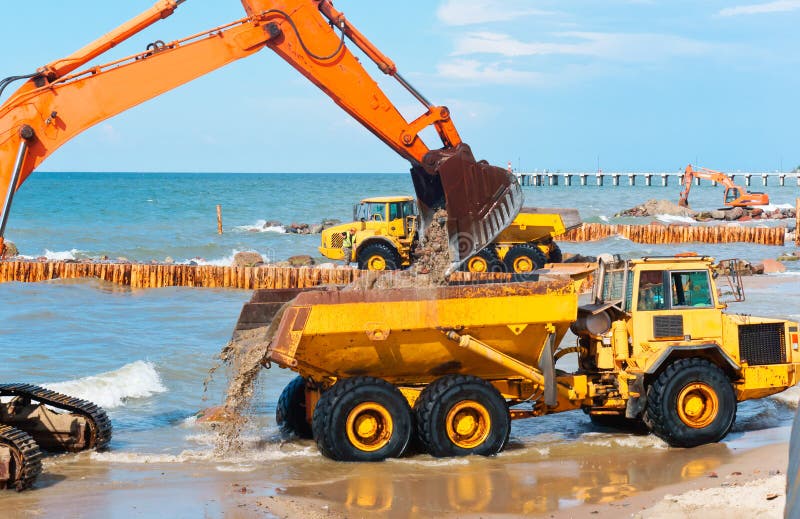 Coastal Protection Measures, Construction Equipment on the Shore, the ...