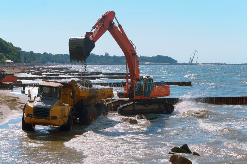 Coastal Protection Measures, Construction Equipment on the Shore, the ...