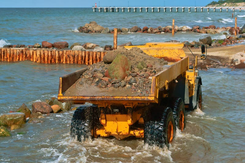 Coastal Protection Measures, Construction Equipment on the Shore, the ...