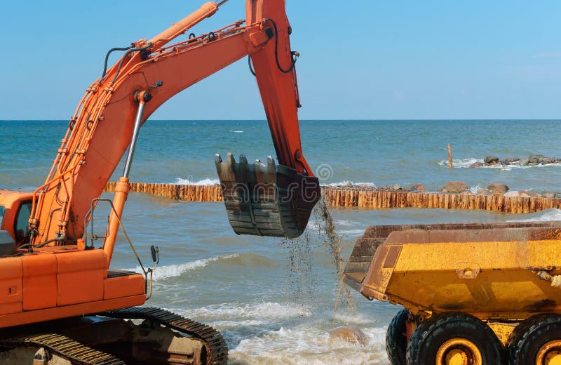 Coastal Protection Measures, Construction Equipment on the Shore Stock ...