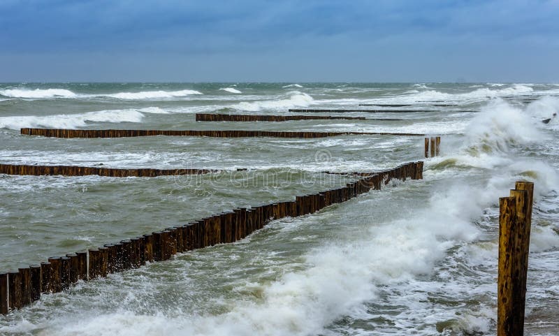 Coastal Protection in a Storm, Storm Waves in the Baltic Sea, Big Wave ...